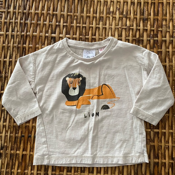 Zara | Shirts & Tops | Zara Cream And Orange Long Sleeve Tee With Lion ...